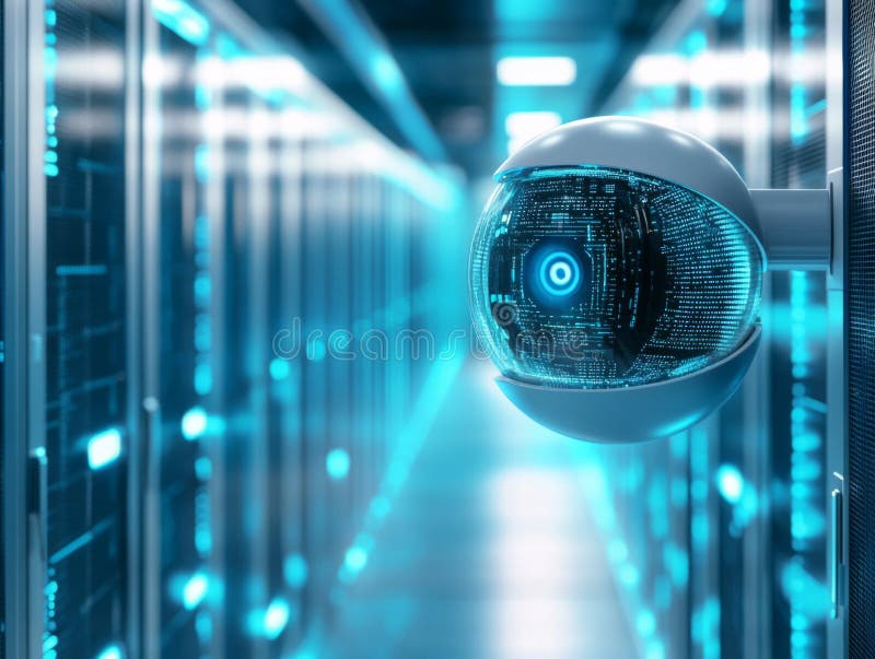 Futuristic Security Camera Monitoring Server Racks Stock Illustration ...