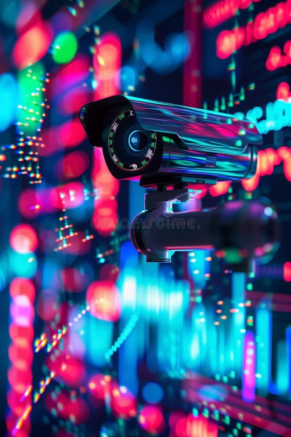 Futuristic Security Camera Monitors Abstract Data Streams, Blending ...