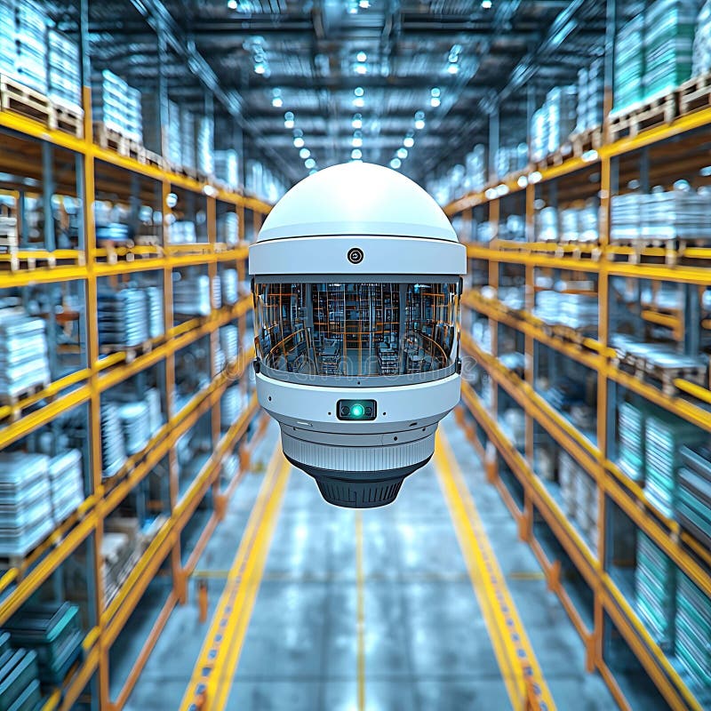 Futuristic Security Camera in a Warehouse, Showcasing Advanced ...