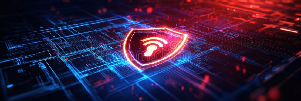 Futuristic Security Concept Featuring a Glowing Shield Symbol with ...