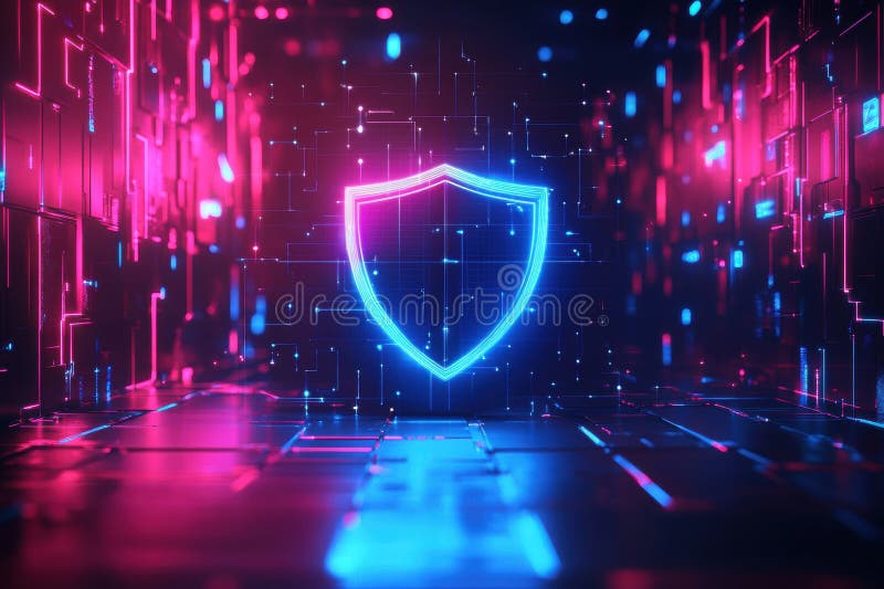 Futuristic Security Concept Featuring a Glowing Shield Symbol in a ...