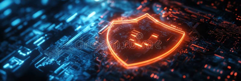 Futuristic Security Concept Featuring a Glowing Shield Symbol with ...