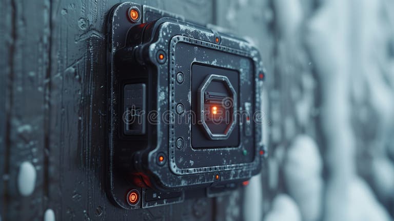 Futuristic Security Device with Illuminated Sensors and Hexagonal Lens ...