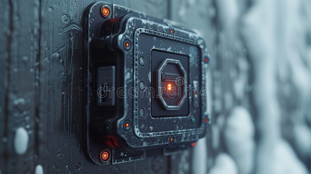 Futuristic Security Device with Illuminated Sensors and Hexagonal Lens ...