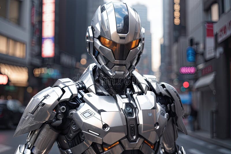 Futuristic Security Enforcer: Silver RoboCop at Your Service Stock ...