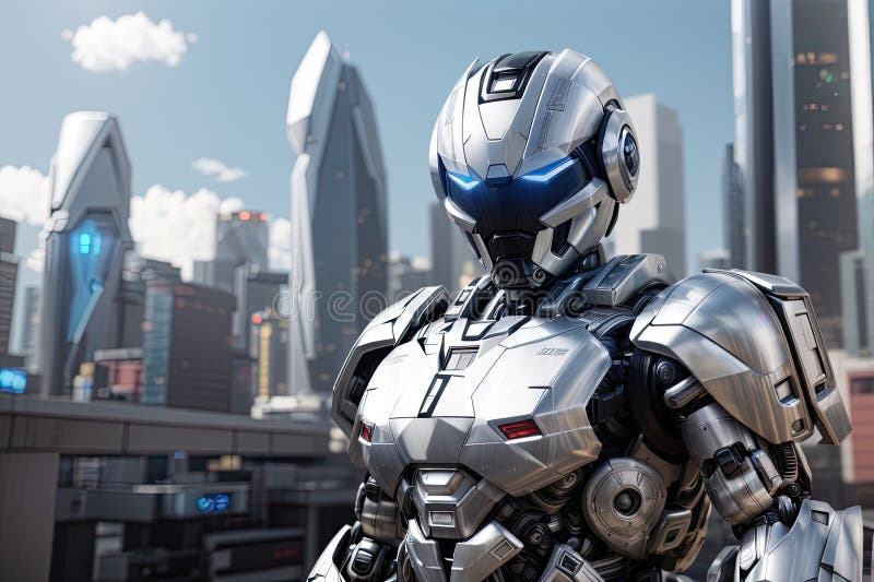 Futuristic Security Enforcer: Silver RoboCop at Your Service Stock ...
