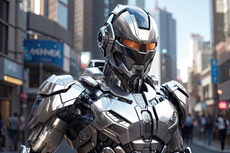 Futuristic Security Enforcer: Silver RoboCop at Your Service Stock ...