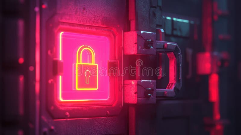 Futuristic Security Panel with Glowing Padlock Stock Illustration ...