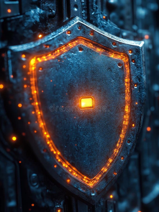 Futuristic Security Shield with Glowing Elements Stock Illustration ...