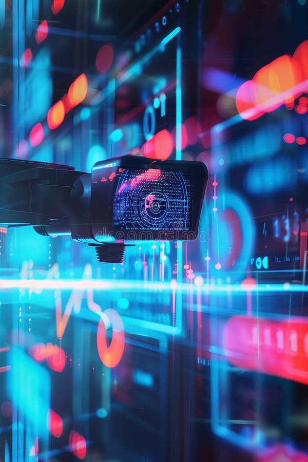 Futuristic Security System in a Digital World, Featuring a Surveillance ...