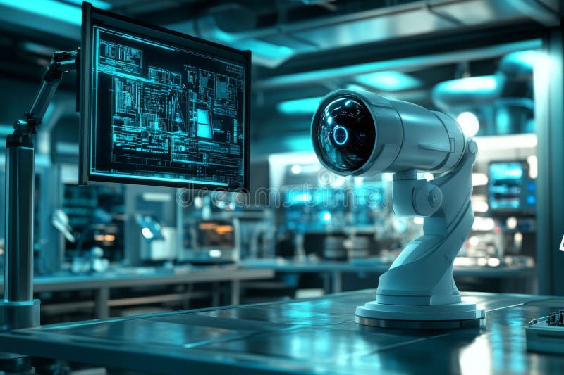 Futuristic Security System with Surveillance Camera and Digital Monitor ...