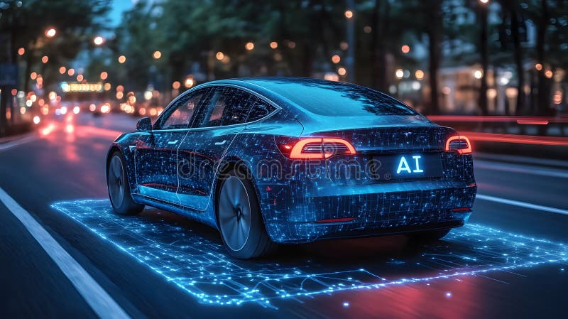 AI Driven Car Speeding on a Smart Highway at Night Stock Photo - Image ...