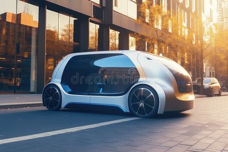 Futuristic Self-driving Car on City Roads. Generative AI Stock ...