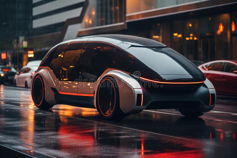 Futuristic Self-driving Car of the Future on the Highway Stock Image ...