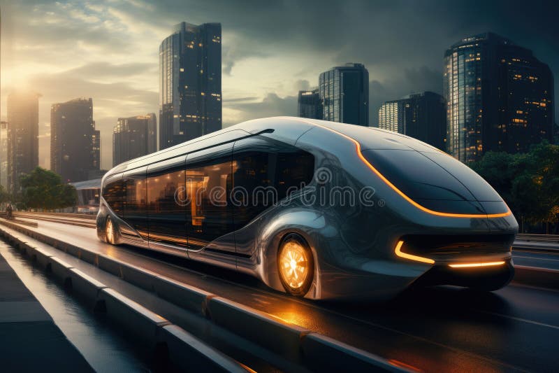 Futuristic Self-driving Car of the Future on the Highway Stock Image ...