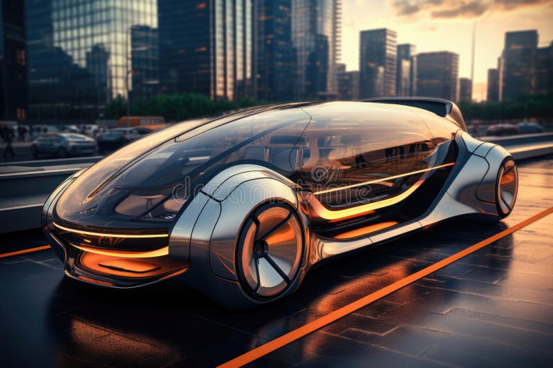 Futuristic Self-driving Car of the Future on the Highway Stock Photo ...