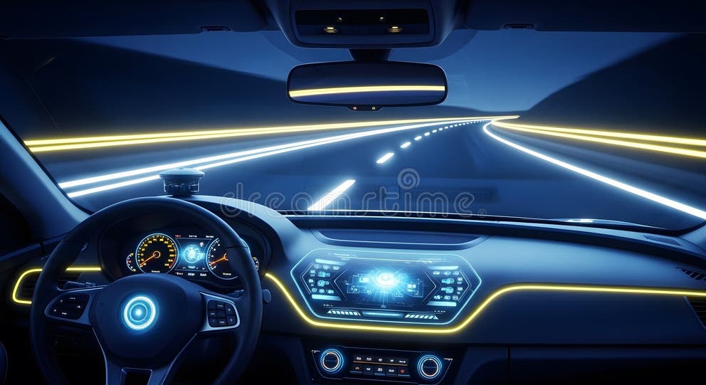 Futuristic Self Driving Car: Highway at Night with Autonomous ...