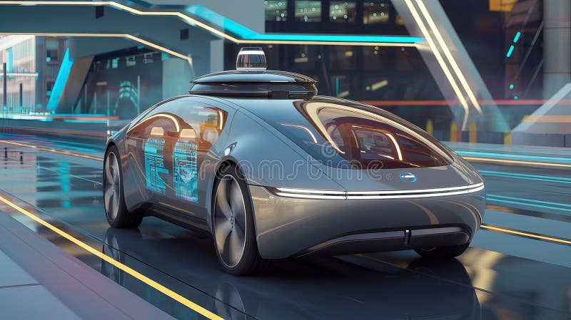 Futuristic Self-driving Car with Holographic Interface in Modern City ...