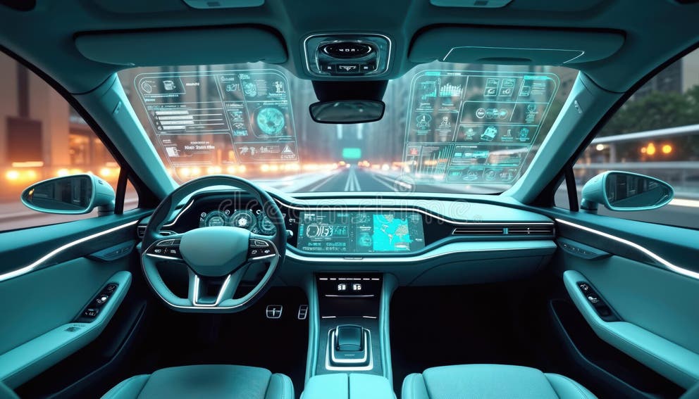 Futuristic Self-driving Car Interior with Heads-up Display, Advanced ...