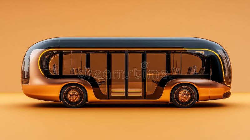 Futuristic, Self-Driving Copper Bus with Panoramic Windows, Isolated on ...