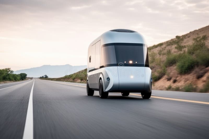 Futuristic Self-driving Moving Van on the Road Stock Photo - Image of ...