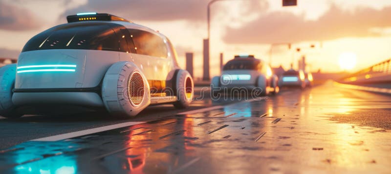 Futuristic Self-driving Robotaxi Autonomous Car Riding on Highway with ...