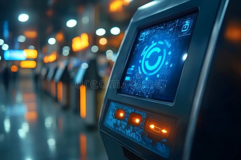 Futuristic Self-service Kiosk with a Glowing Digital Interface in a ...