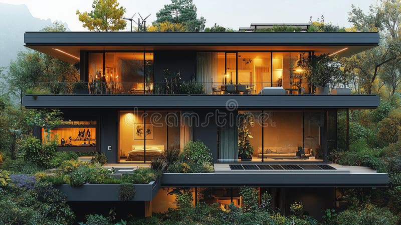 Futuristic Self-sufficient Smart Homes with Modern Architecture Stock ...