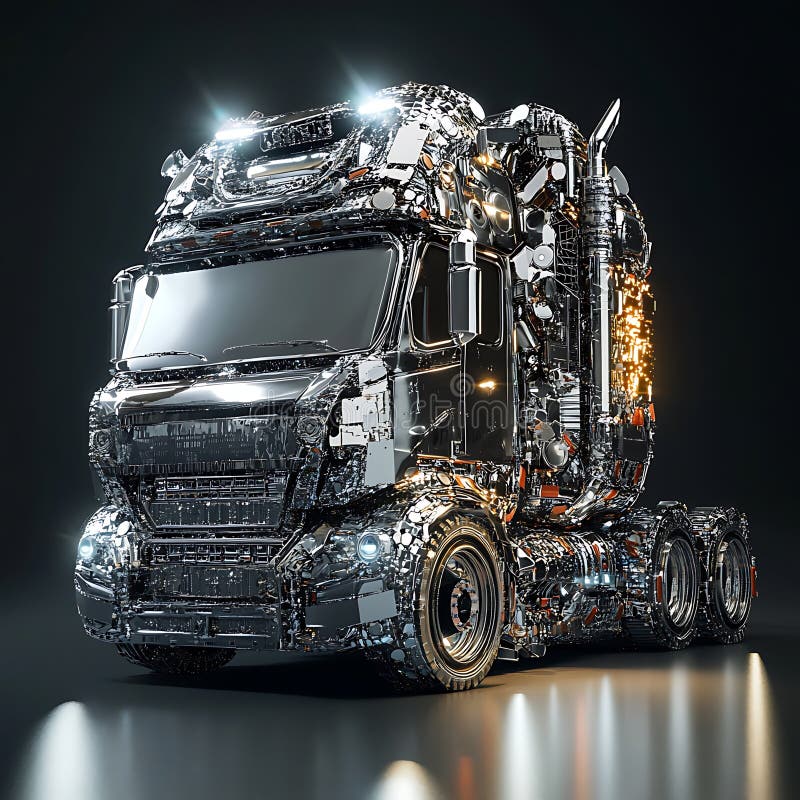 Futuristic Semi-truck with Exposed Engine and Glowing Lights Stock ...