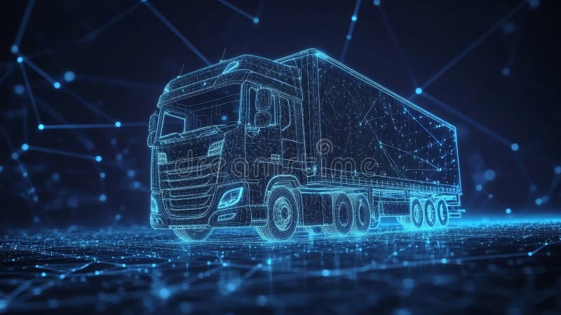 Futuristic Semi-Truck Logistics Digital Transportation Network, 3D ...