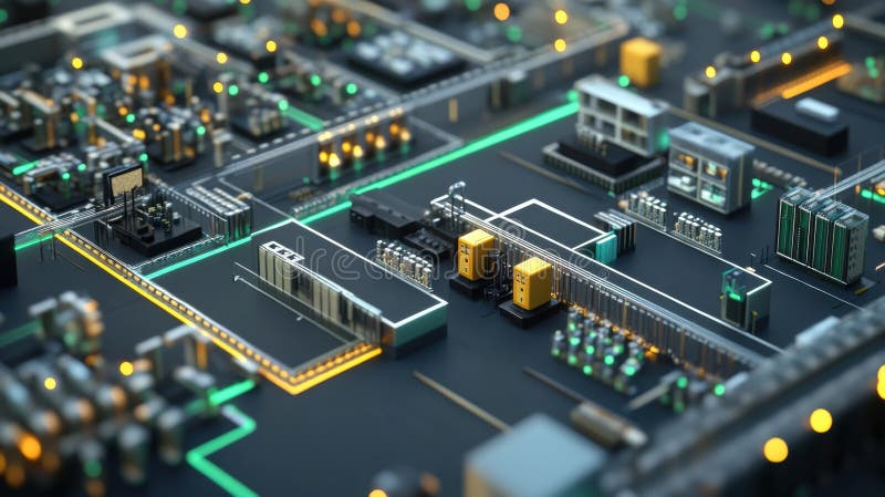 Futuristic Semiconductor Components Lighting Up on Circuit Board Stock ...