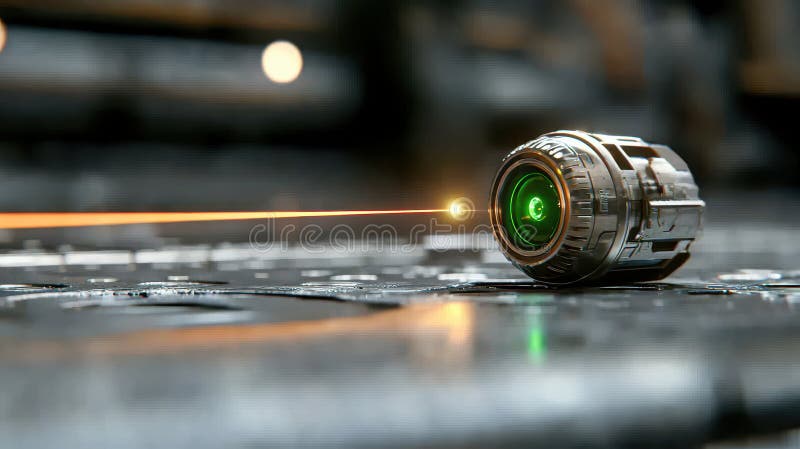 Futuristic Sensor Emitting Green Laser Beam on Metallic Surface Stock ...
