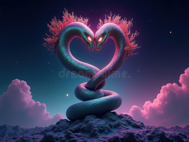 Futuristic Serpentine Form Coils into a Triangular Heart Shape Stock ...