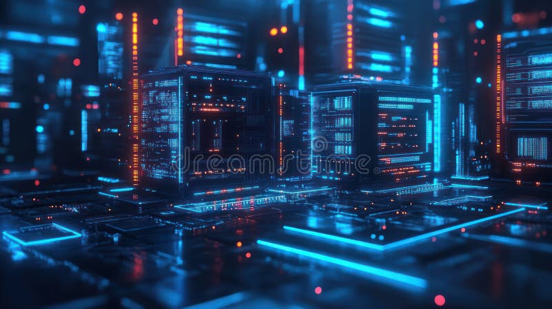 Futuristic Server Cluster Network, Glowing Neon, Data Center Stock ...