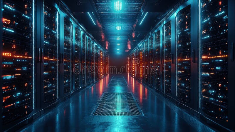 Futuristic Server Farm with Glowing Data Racks and Vibrant Lights ...