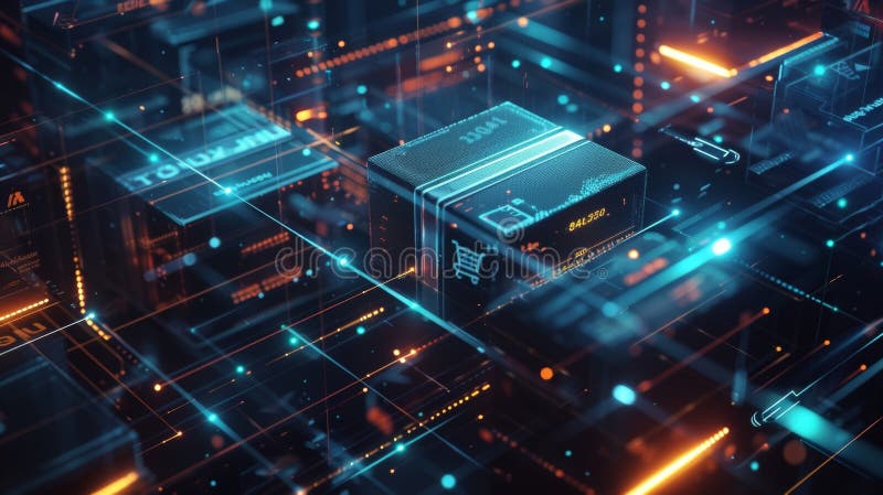 Futuristic Server Processing Online Shopping Data Representing Future ...