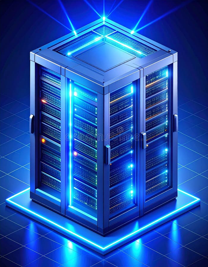 Futuristic Server Rack on a Digital Grid Stock Illustration - Illustration of grid, network ...