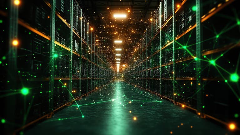 Futuristic Server Rack Room, High-tech Data Center Stock Illustration ...