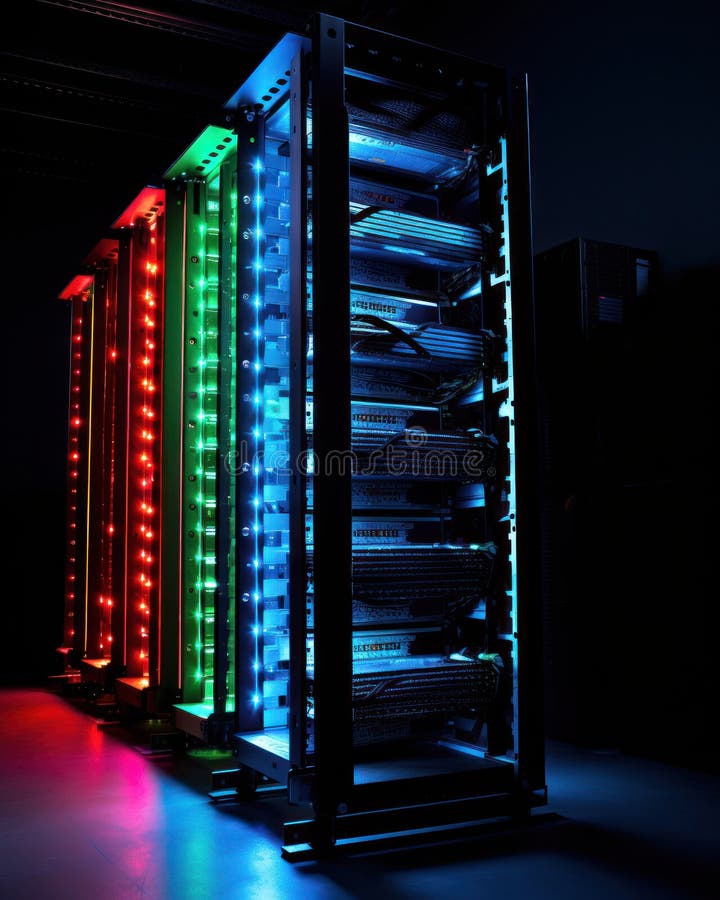 Futuristic Server Racks with Neon Lighting in a Dark Data Center Stock ...
