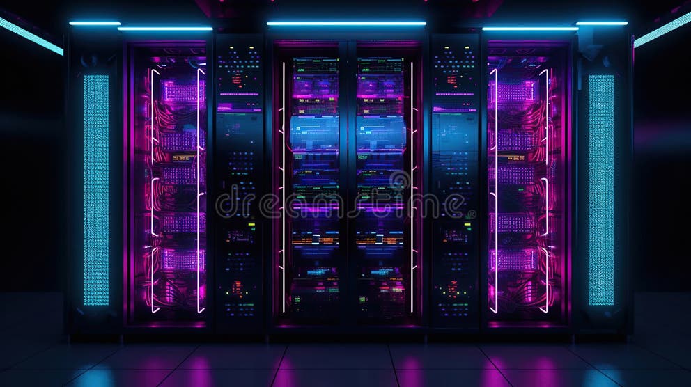 Futuristic Server Racks with Neon Wires. Generative Ai Stock ...