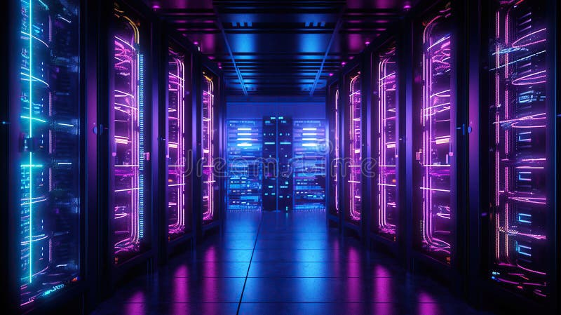 Futuristic Server Racks with Neon Wires. Generative Ai Stock ...