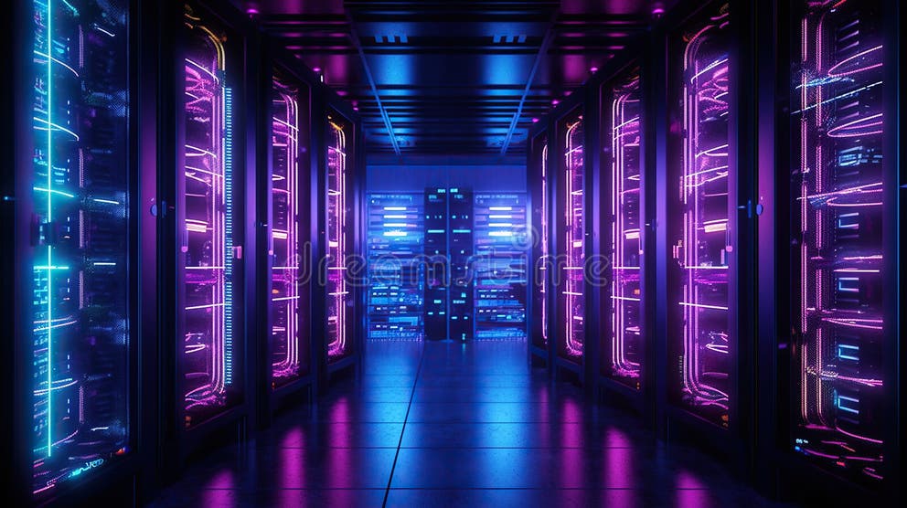 Futuristic Server Racks with Neon Wires. Generative Ai Stock ...