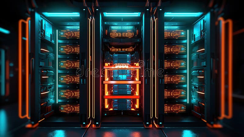Futuristic Server Racks with Neon Wires. Generative Ai Stock ...