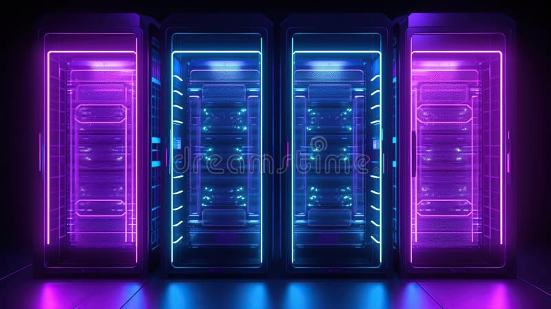Futuristic Server Racks with Neon Wires. Generative Ai Stock ...