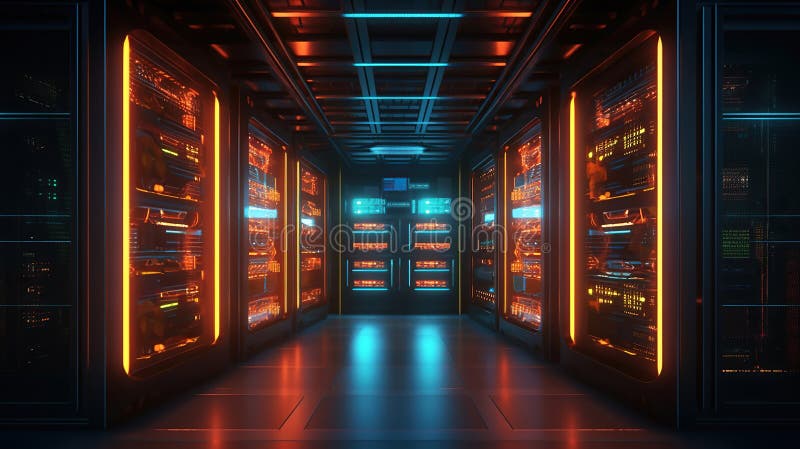Futuristic Server Racks with Neon Wires. Generative Ai Stock ...