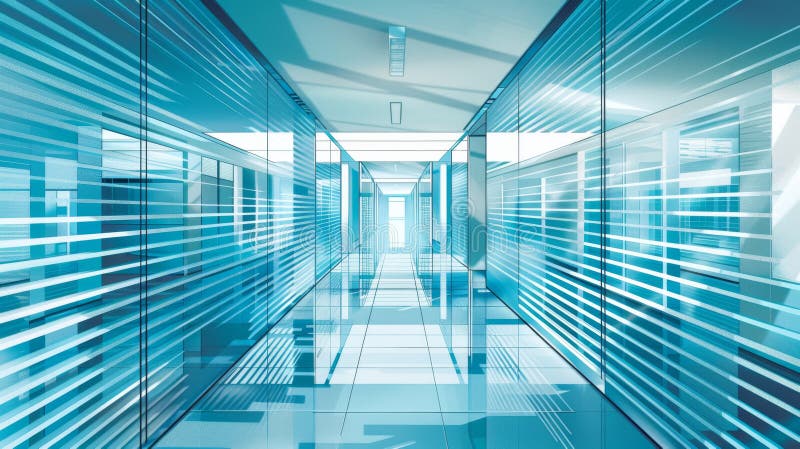 Futuristic Server Room with Blue Data Stream Visualization Stock Image ...