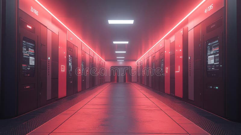Futuristic Server Room Corridor Stock Image - Image of infrastructure ...
