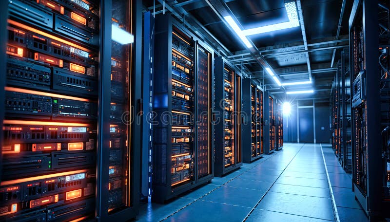 Futuristic Server Room 3D Rendering Image of a Modern Data Center with ...