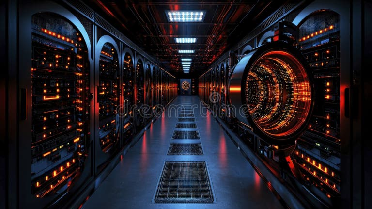 Futuristic Server Room Data Center Digital Infrastructure High-tech Environment Perspective View ...