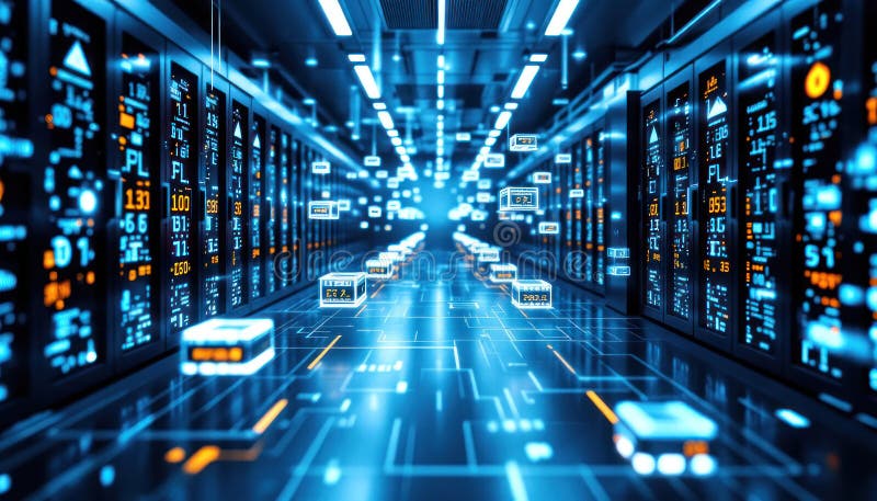Glowing Data Cubes Futuristic Server Room Stock Photos - Free & Royalty ...